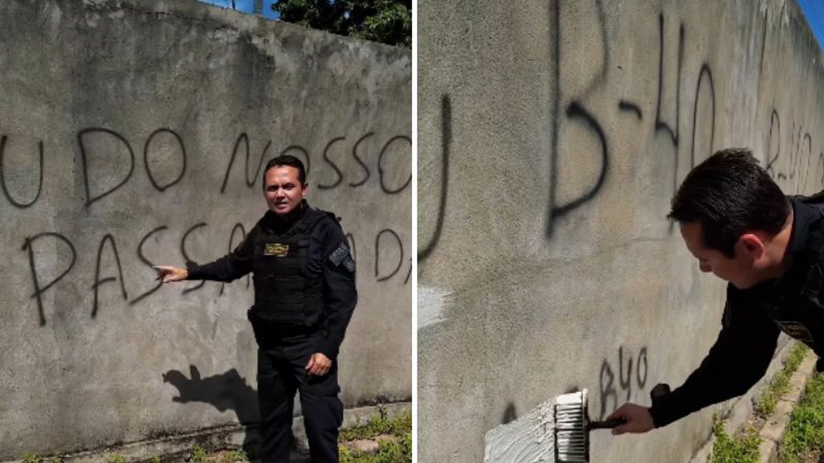 Facção picha muro com recado à polícia e delegado dispara: "Aqui, quem ...