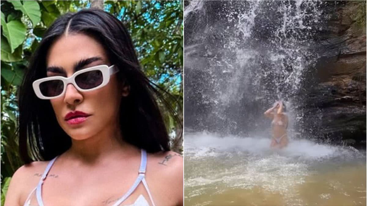 Cleo Pires mostra tudo em banho de cachoeira ao usar biquíni com transparência; veja vídeo