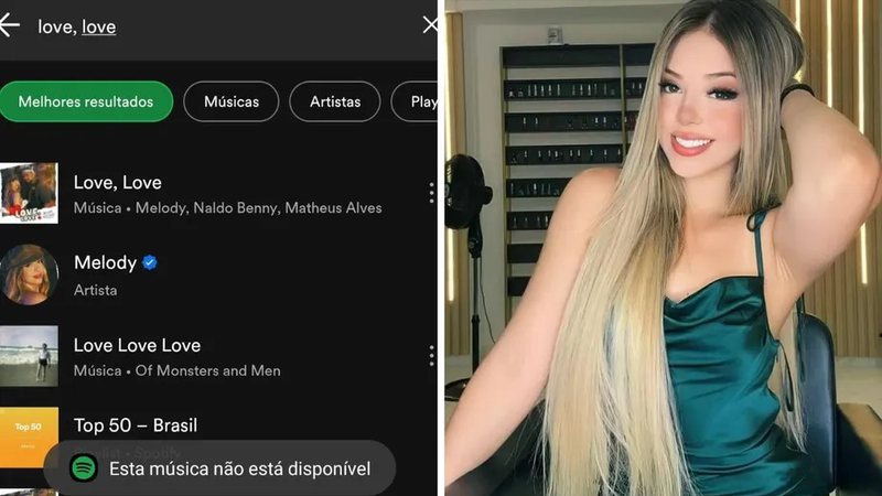 Mais uma? Música de Melody e Naldo é retirada de plataforma musical