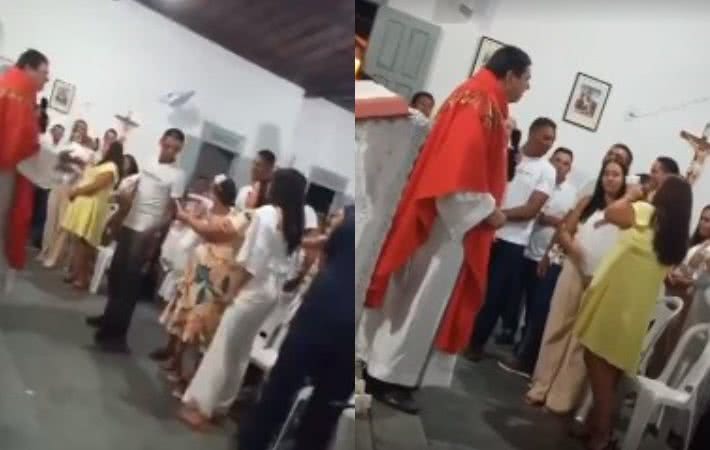 VÍDEO: Padre expulsa padrinho em batismo dentro de igreja