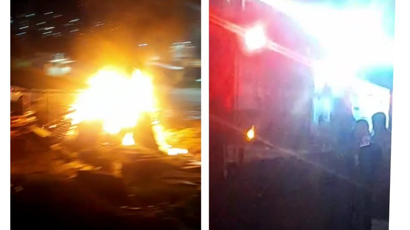 VÍDEO: carro pega fogo e chamas se aproximam de barracos em madeira; veja
