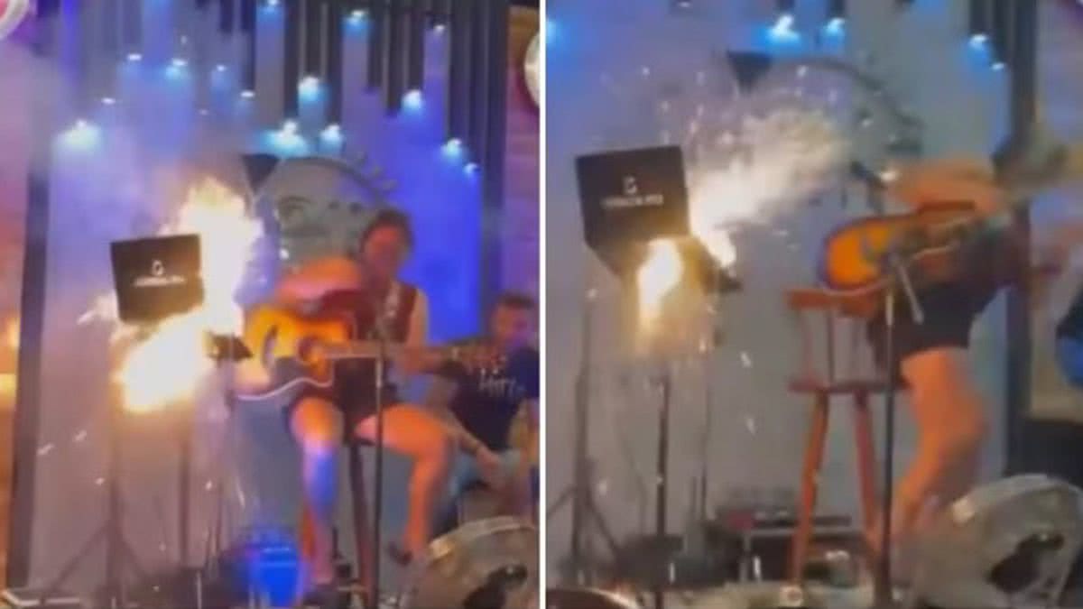 Notebook de cantora pega fogo e explode durante show; veja vídeo