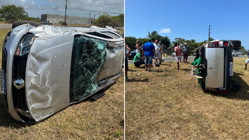 Carro capota na Linha Verde e motorista sai ileso; veja vídeo