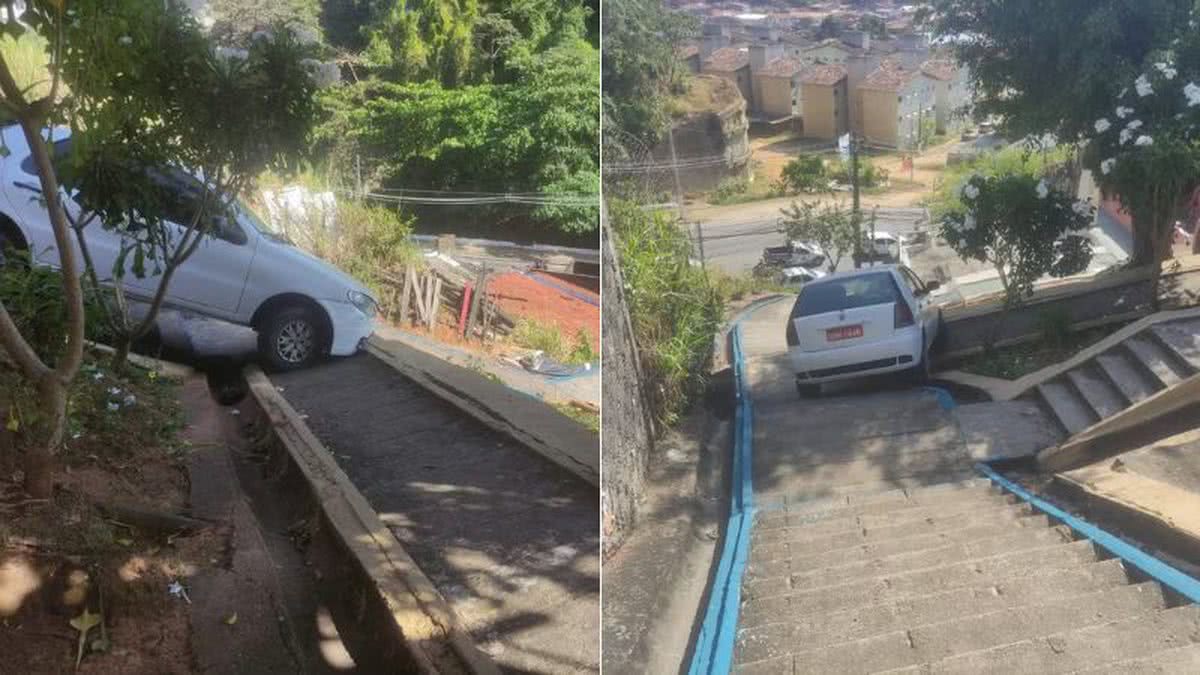Apressado? Motorista desce escadaria com carro e motivo surpreende