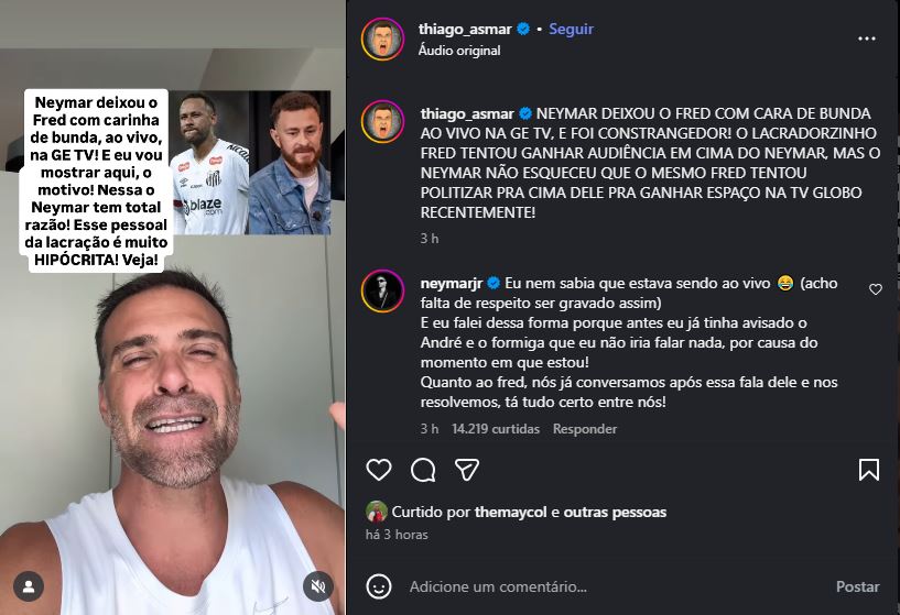 Neymar se pronuncia após ‘climão’ durante transmissão da GE TV: “Falta ...