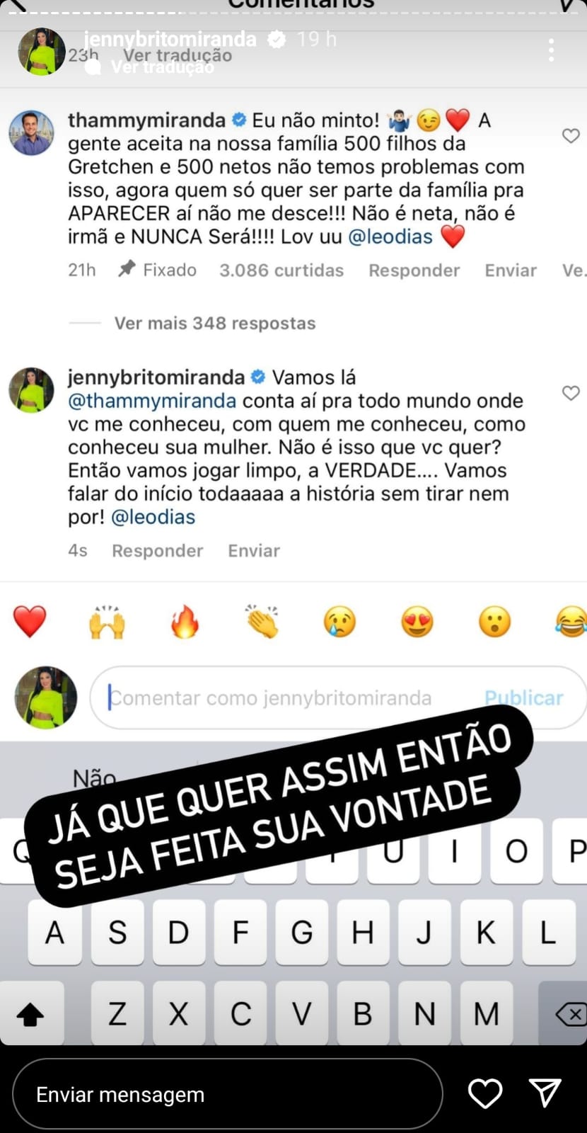 Após polêmica Jenny Miranda ameaça expor segredo de Thammy