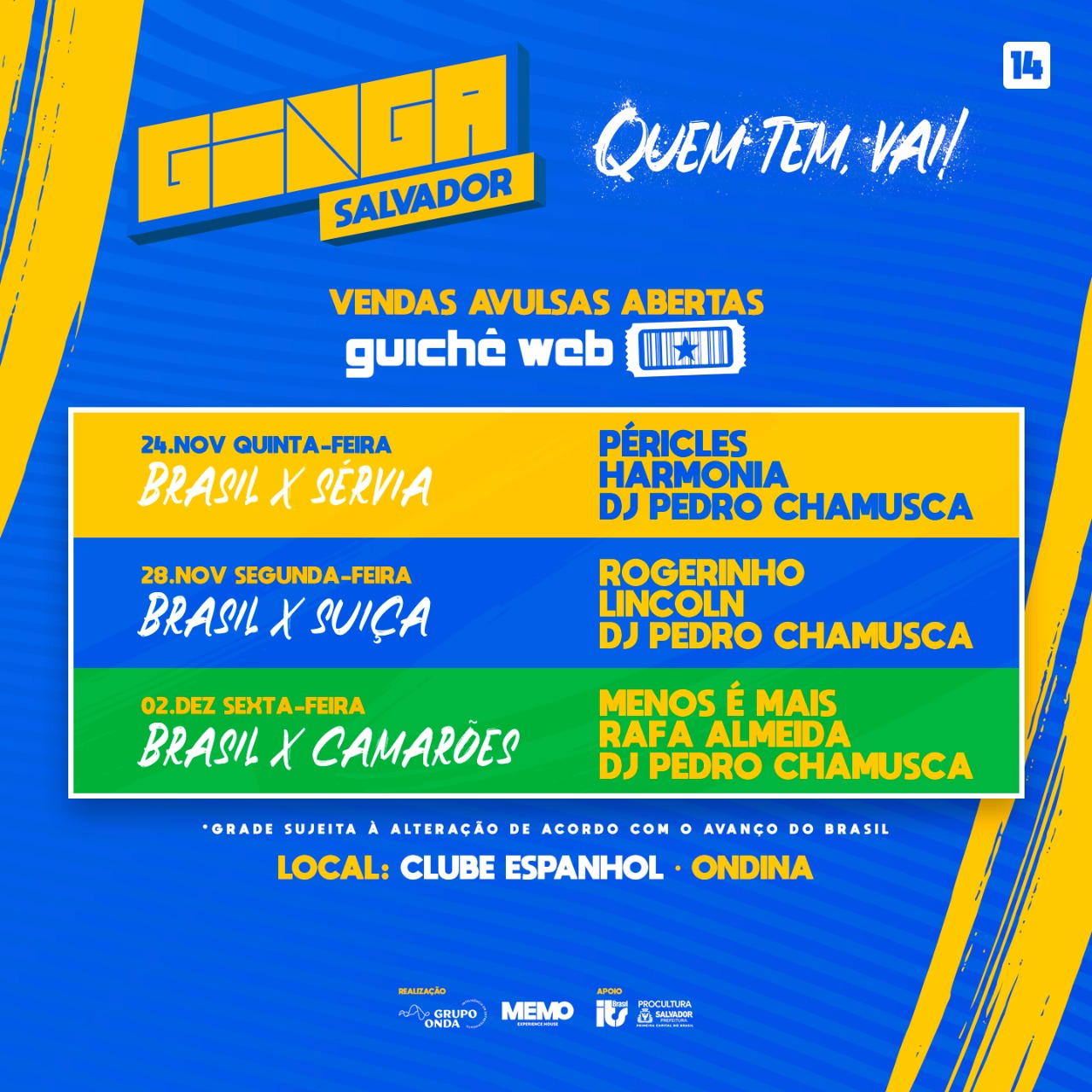 Ginga Salvador divulga line-up e vendas avulsas nesta sexta-feira (23)