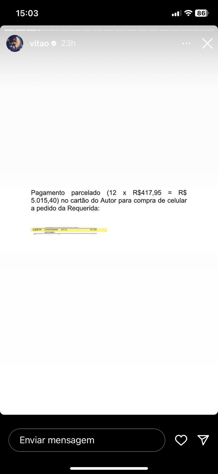 Vitão se irrita e expõe gastos absurdos com a mãe de sua filha: ‘celular de R$ 5 mil’